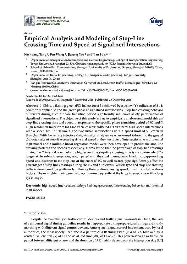 (PDF) Empirical Analysis and Modeling of Stop-Line Crossing Time and Speed at Signalized ...