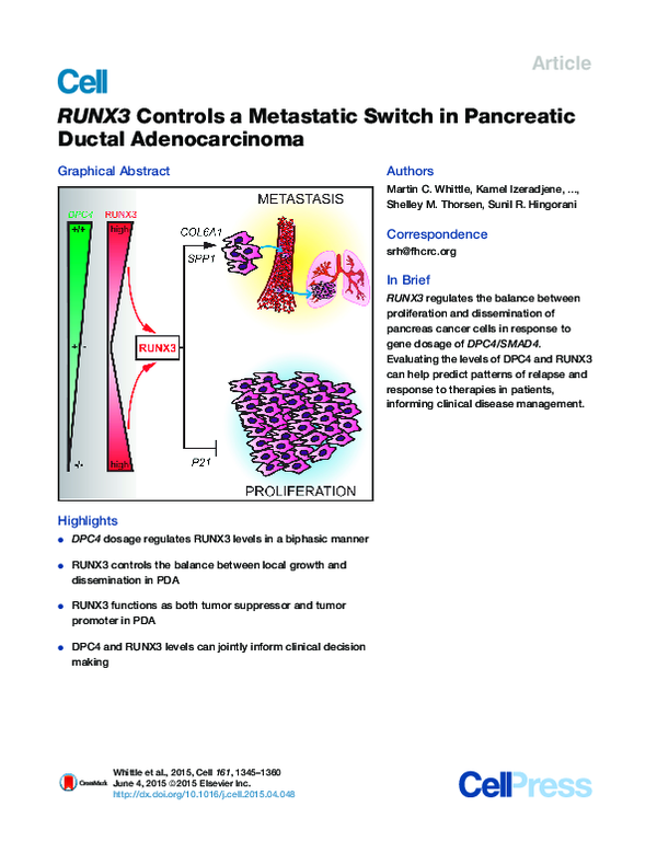 (PDF) RUNX3 Controls a Metastatic Switch in Pancreatic Ductal Adenocarcinoma