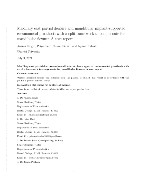 (PDF) Maxillary cast partial denture and mandibular implant-supported ...