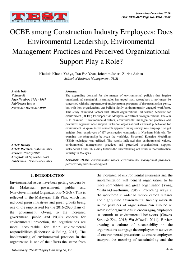 (PDF) OCBE among Construction Industry Employees: Does Environmental ...
