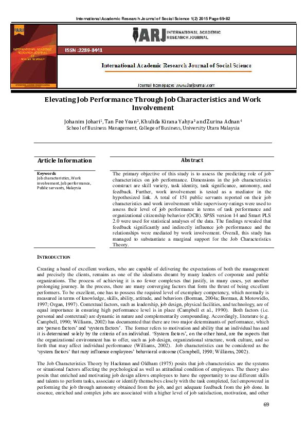 (PDF) Elevating job performance through job characteristics and work ...