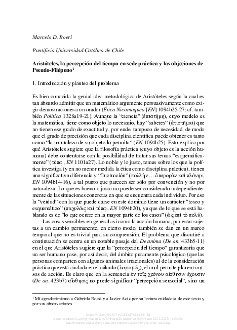 (PDF) Aristóteles, la percepción del tiempo en sede práctica y las ...