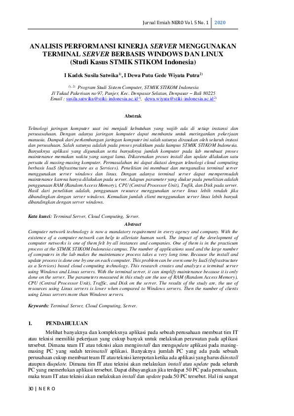 (PDF) ANALISIS PERFORMANSI KINERJA SERVER MENGGUNAKAN TERMINAL SERVER BERBASIS WINDOWS DAN LINUX ...