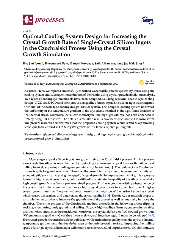 (PDF) Optimal Cooling System Design for Increasing the Crystal Growth ...
