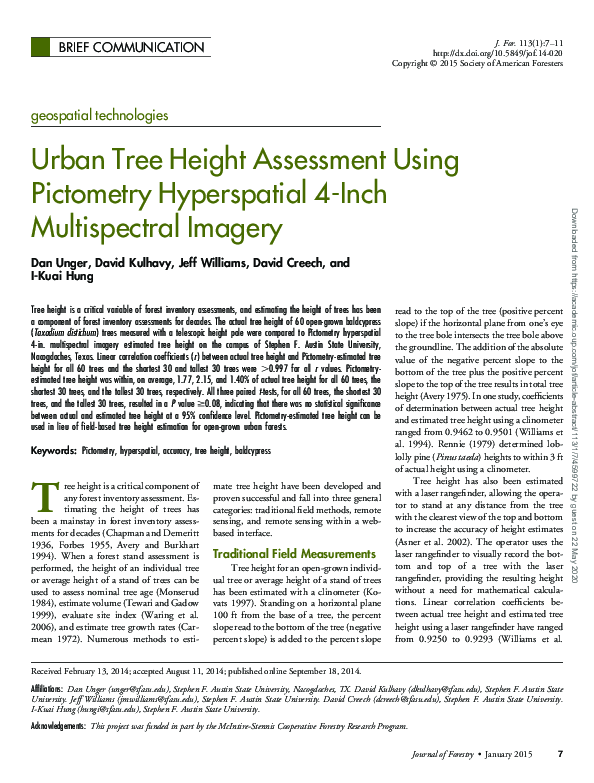 (PDF) Urban Tree Height Assessment Using Pictometry Hyperspatial 4-Inch ...