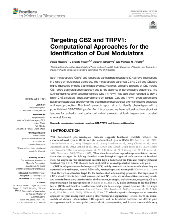 (PDF) Targeting CB2 and TRPV1: Computational Approaches for the Identification of Dual Modulators