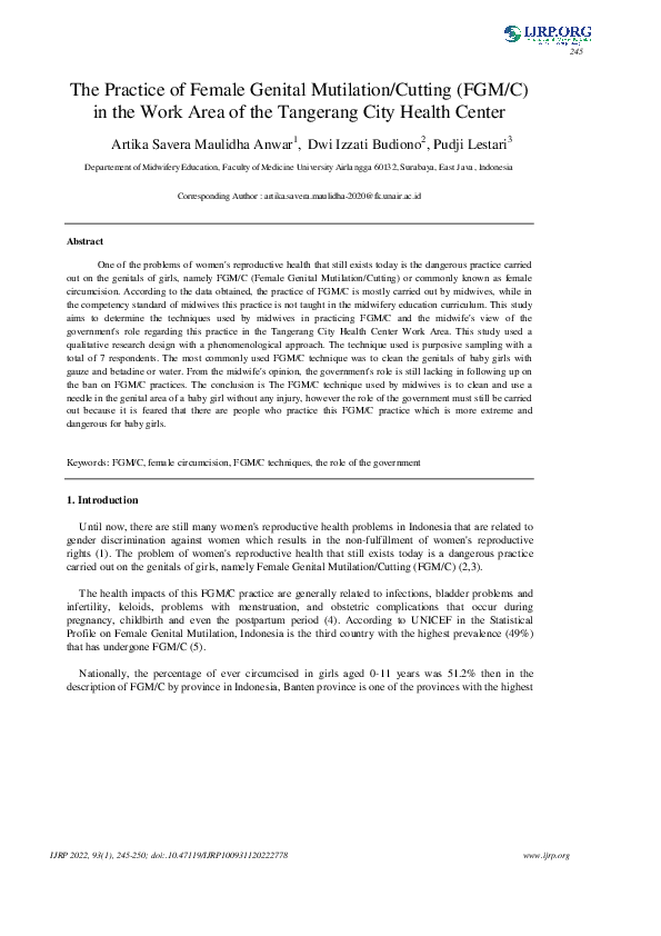 (PDF) The Practice of Female Genital Mutilation/Cutting (FGM/C) in the ...