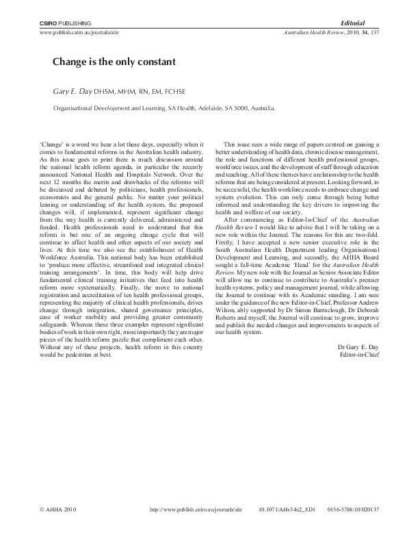 (PDF) Change is the only constant