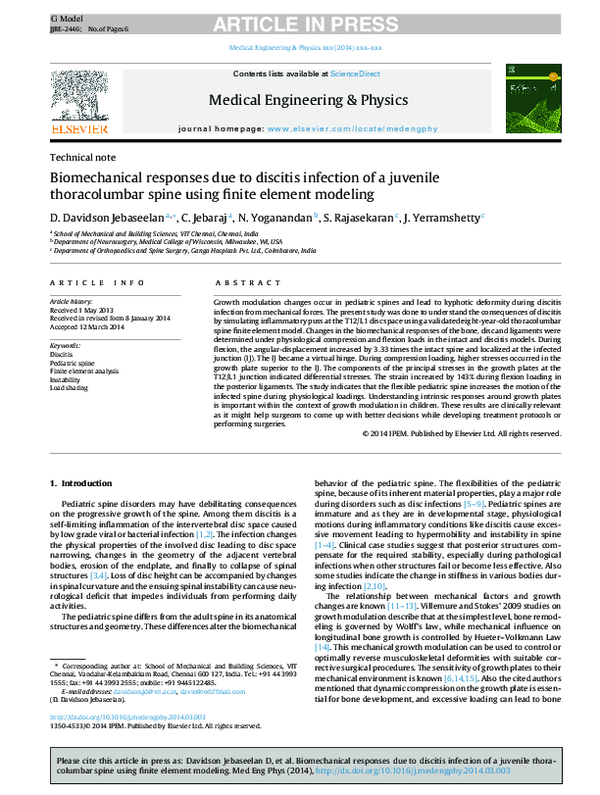 (PDF) Biomechanical responses due to discitis infection of a juvenile thoracolumbar spine using ...