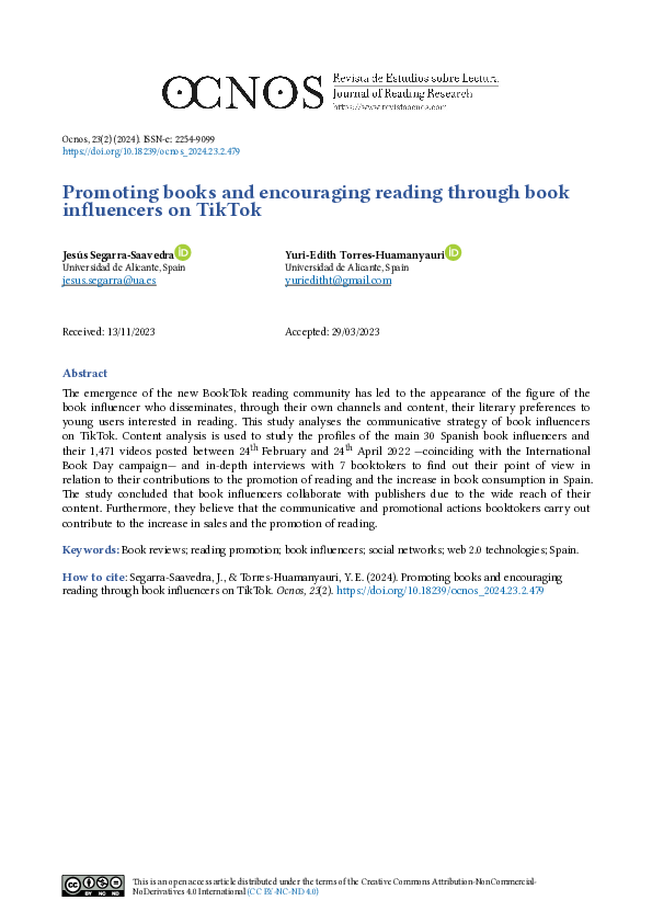 (PDF) Promoting books and encouraging reading through book influencers ...