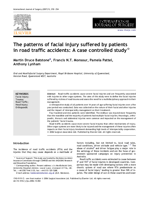 (PDF) The patterns of facial injury suffered by patients in road ...