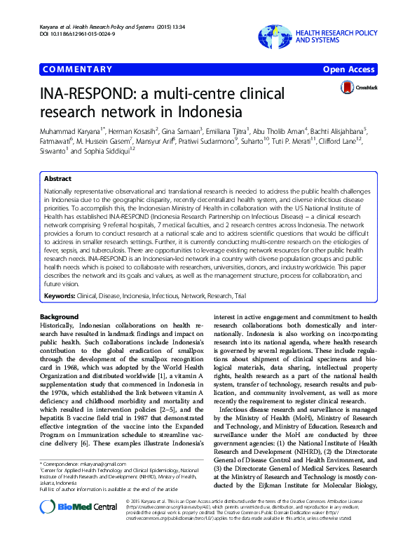 (PDF) INA-RESPOND: a multi-centre clinical research network in Indonesia