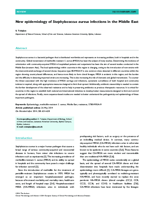 (PDF) New epidemiology of Staphylococcus aureus infections in the Middle East
