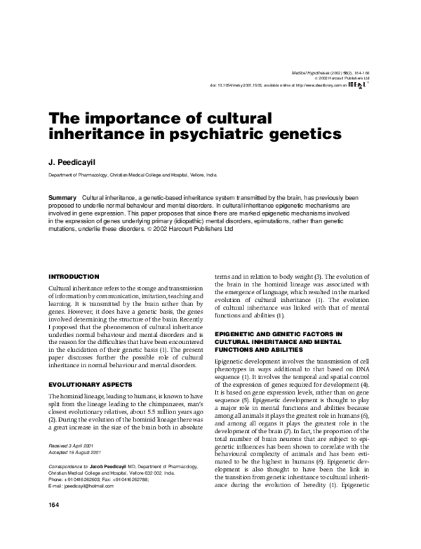 (PDF) The importance of cultural inheritance in psychiatric genetics