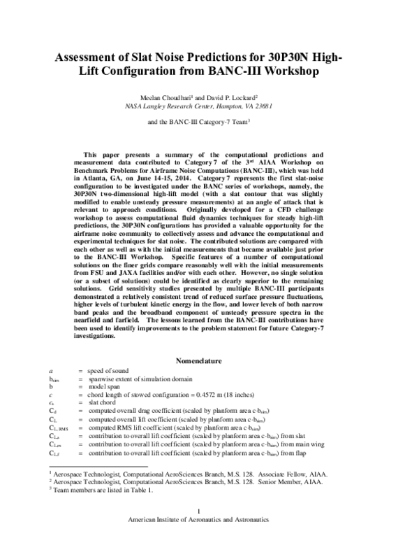 (PDF) Assessment of Slat Noise Predictions for 30P30N High-Lift ...