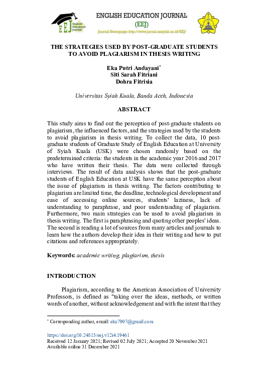(PDF) The strategies used by post-graduate students to avoid plagiarism ...