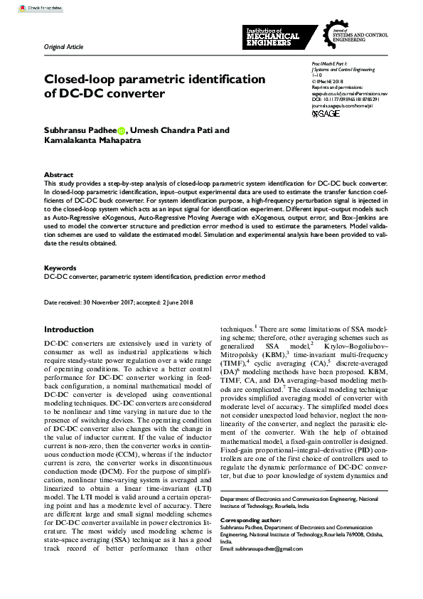 (PDF) Closed-loop parametric identification of DC-DC converter