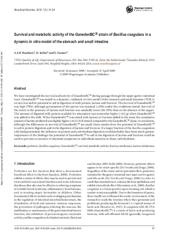 (PDF) Survival and metabolic activity of the GanedenBC 30 strain of ...