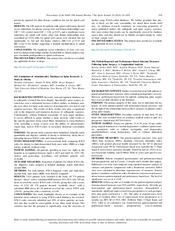 Pdf Patient Reported And Performance Based Outcome Measures Following Spine Surgery A