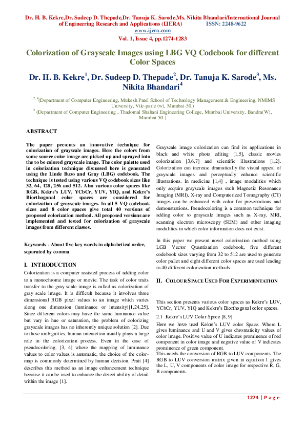 Pdf Colorization Of Grayscale Images Using Lbg Vq Codebook For Different Color Spaces