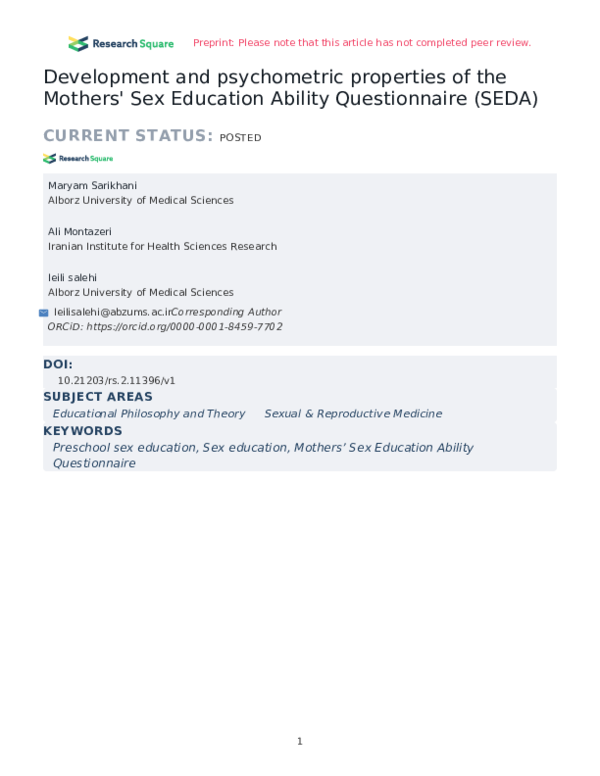 Pdf Development And Psychometric Properties Of The Mothers Sex