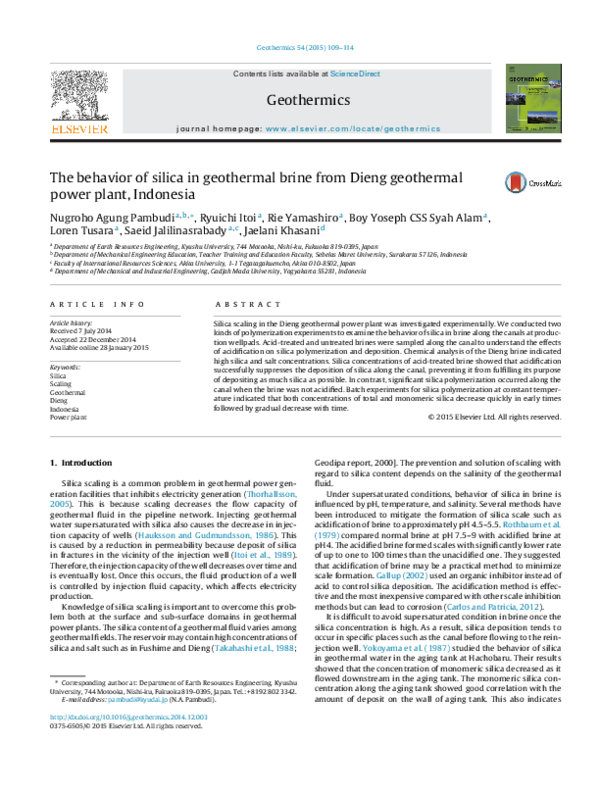 (PDF) The behavior of silica in geothermal brine from Dieng geothermal ...