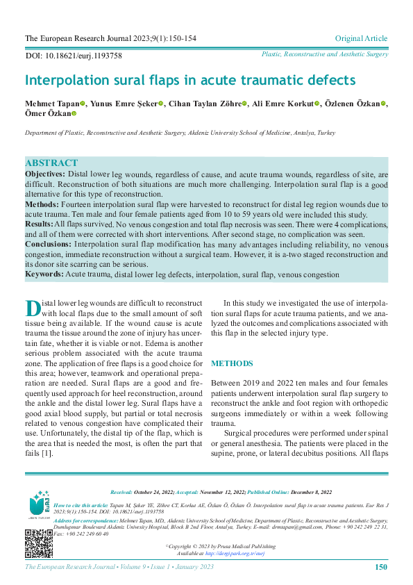 (PDF) Interpolation sural flap in acute trauma patients