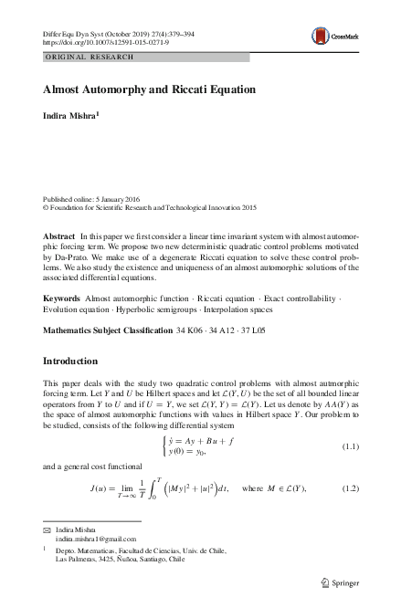 (PDF) Almost Automorphy and Riccati Equation