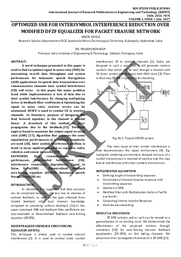 (PDF) Optimized Snr For Inter Symbol Interference Reduction Over ...