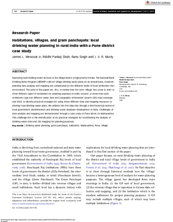 (PDF) Habitations, villages, and gram panchayats: local drinking water ...