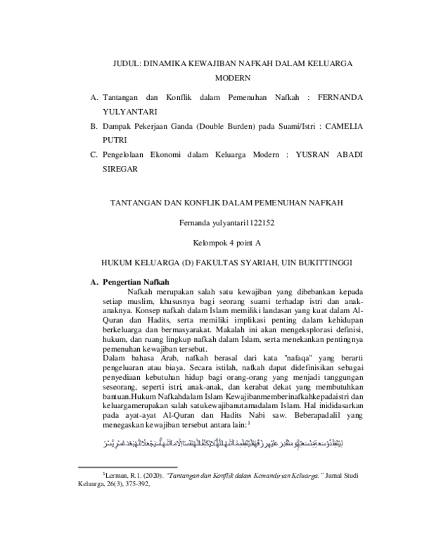 (PDF) JUDUL: DINAMIKA KEWAJIBAN NAFKAH DALAM KELUARGA MODERN A ...