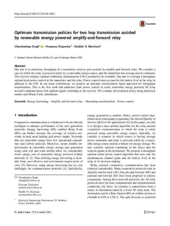 (PDF) Optimum transmission policies for two hop transmission assisted ...