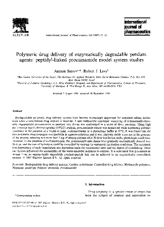 (PDF) Polymeric drug delivery of enzymatically degradable pendant ...