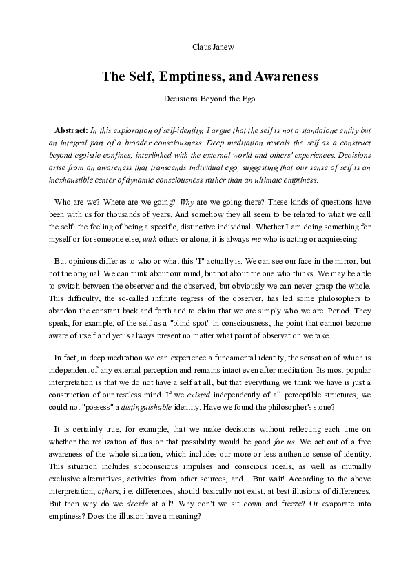 (PDF) The Self, Emptiness, and Awareness