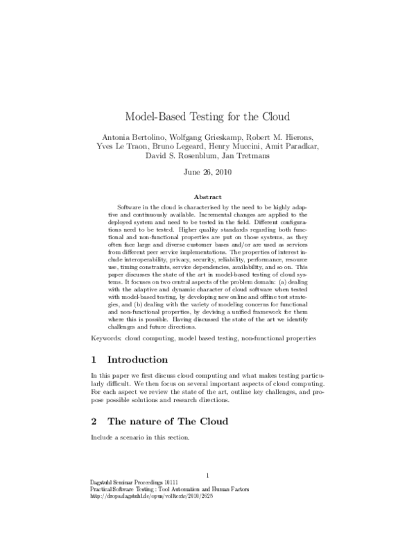 (PDF) Model-Based Testing for the Cloud