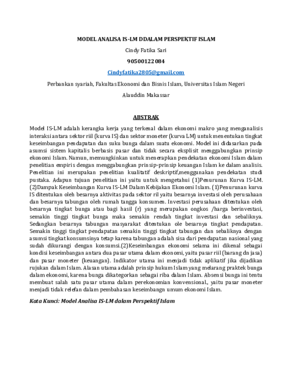 (PDF) MODEL ANALISA IS-LM DDALAM PERSPEKTIF ISLAM