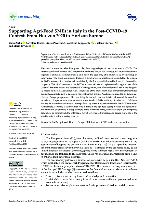 (PDF) Supporting Agri-Food SMEs in Italy in the Post-COVID-19 Context ...