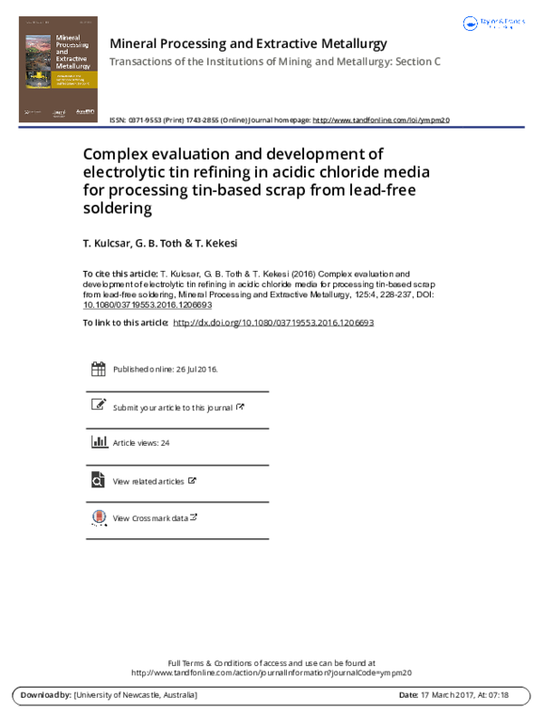 (PDF) Complex evaluation and development of electrolytic tin refining ...