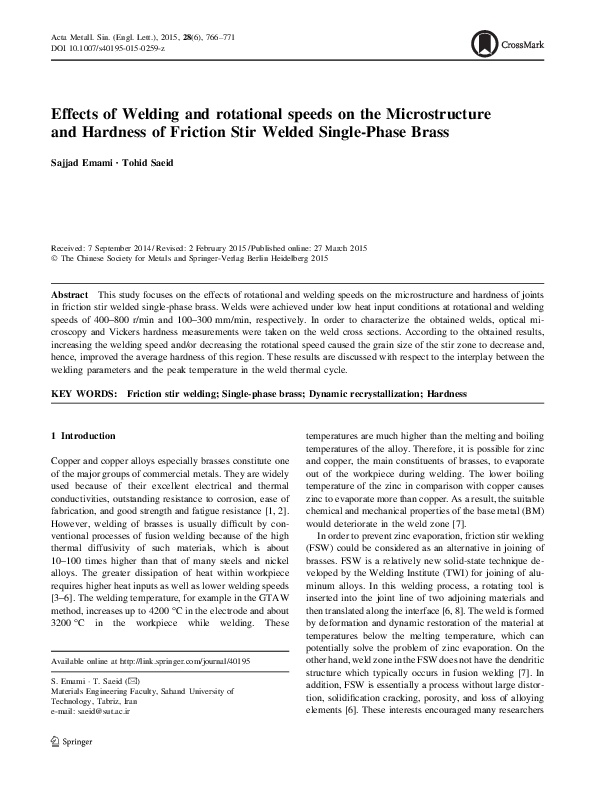 (PDF) Effects of Welding and rotational speeds on the Microstructure ...