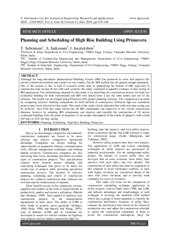(PDF) Planning and Scheduling of High-Rise Building using Primavera
