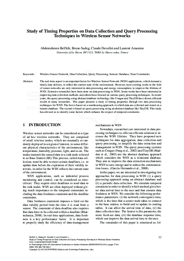(PDF) Study of Timing Properties on Data Collection and Query Processing Techniques in Wireless ...