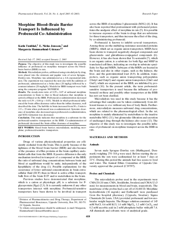(PDF) Morphine blood-brain barrier transport is influenced by ...