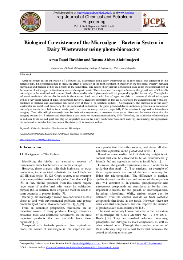 (PDF) Biological Co-existence of the Microalgae – Bacteria System in Dairy Wastewater using ...