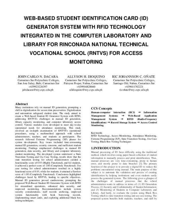 (PDF) WEB-BASED STUDENT IDENTIFICATION CARD (ID) GENERATOR SYSTEM WITH RFID TECHNOLOGY ...