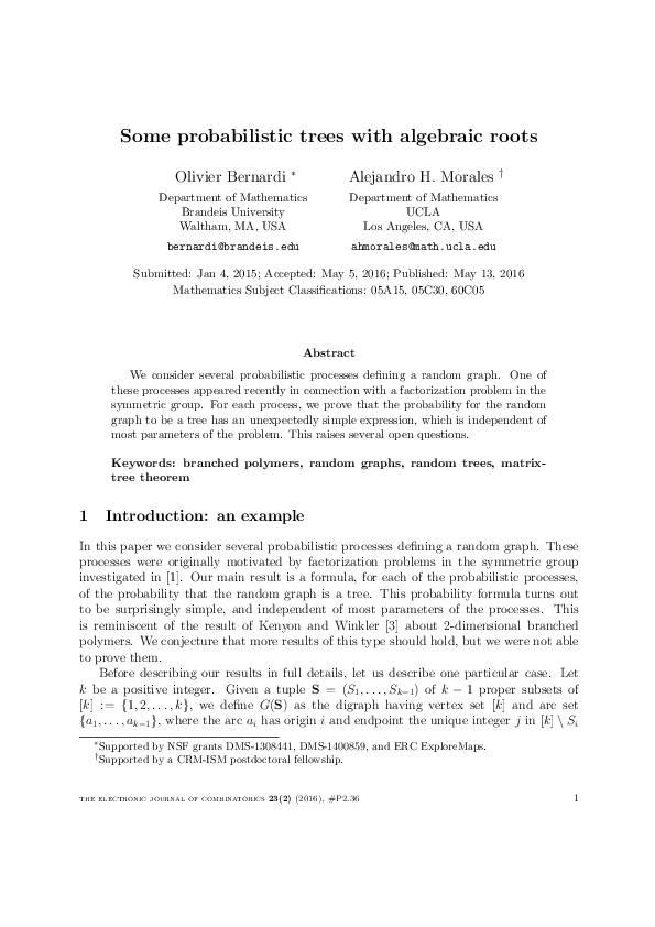(PDF) Some Probabilistic Trees with Algebraic Roots