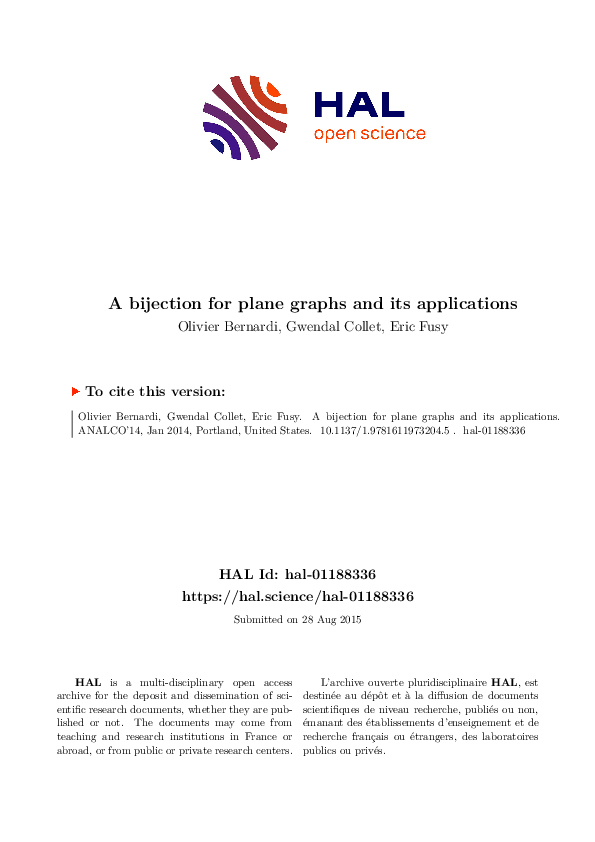(PDF) A bijection for plane graphs and its applications