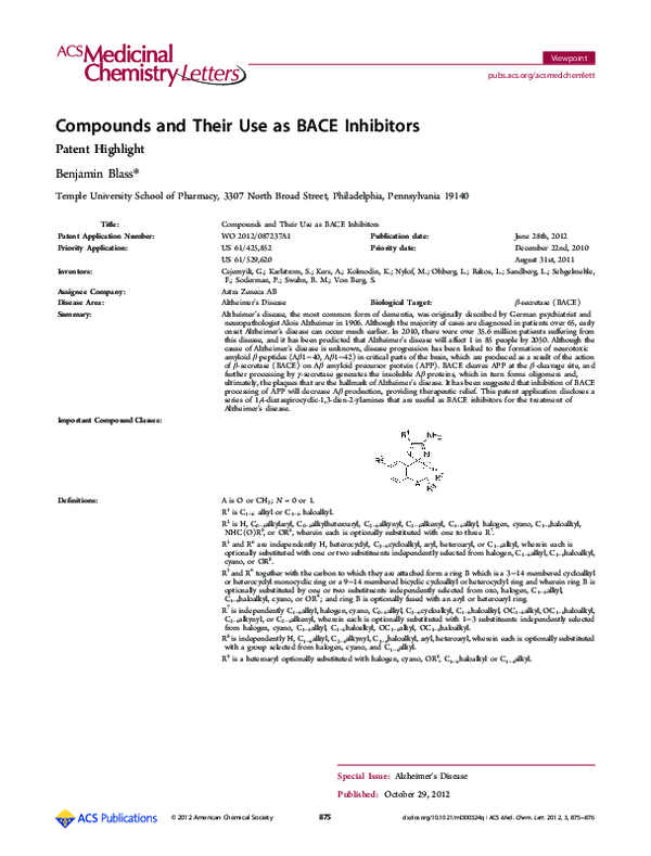 (PDF) Compounds and Their Use as BACE Inhibitors