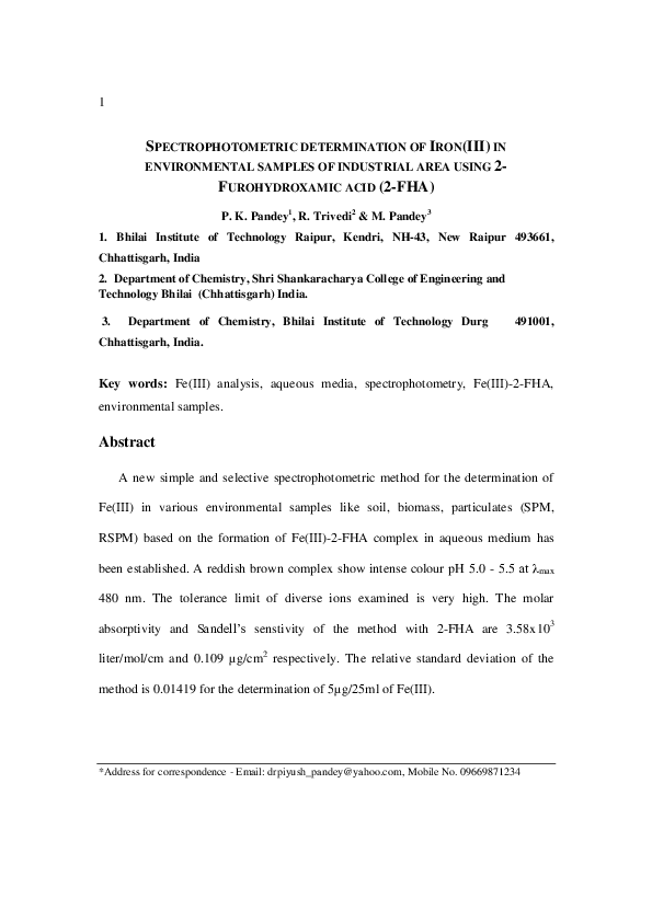 (PDF) Spectrophotometric method development for determining iron(iii) in environmental samples ...
