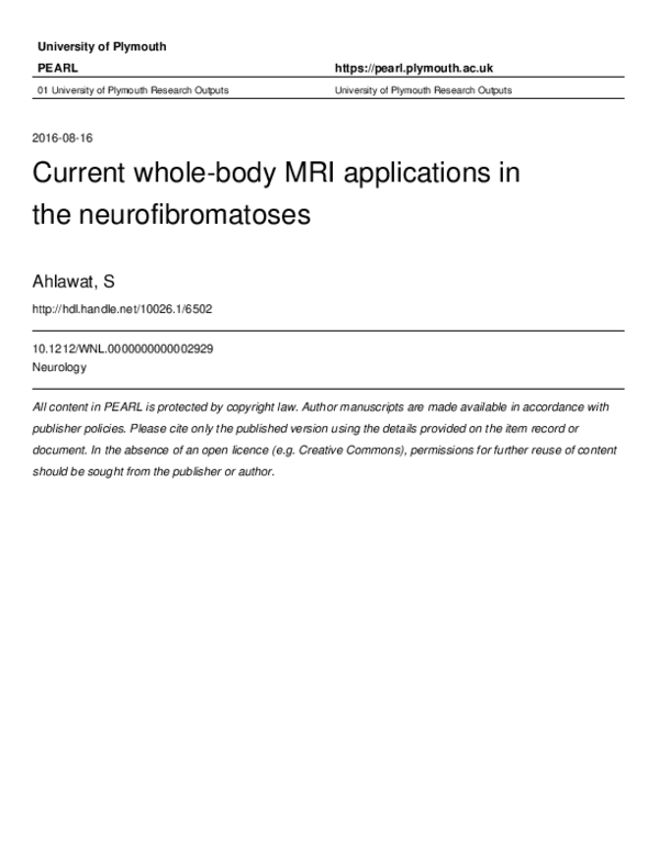 (PDF) Current whole-body MRI applications in the neurofibromatoses: NF1 ...