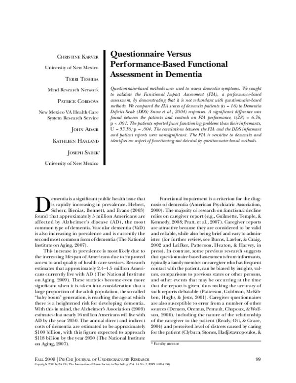 (PDF) Questionnaire Versus Performance-Based Functional Assessment in ...